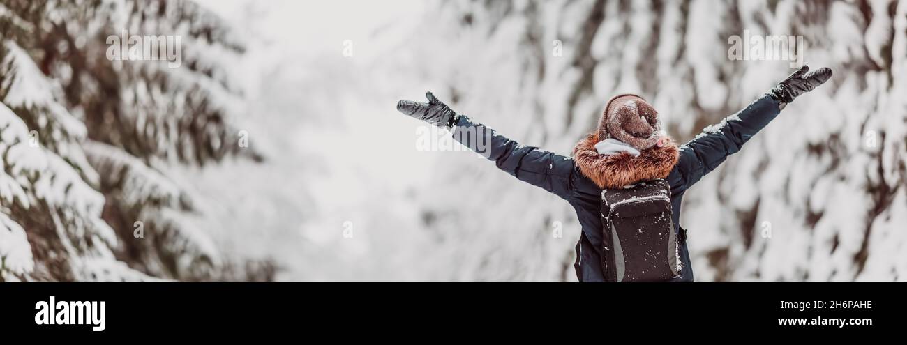 Hiker woman standing hands up hi-res stock photography and images - Alamy