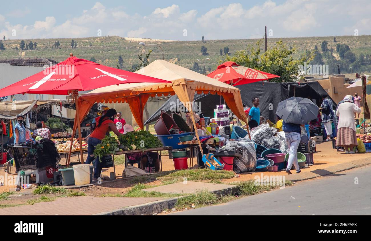 Johannesburg, South Africa - 3rd March, 2021: Vendors along roadside ...
