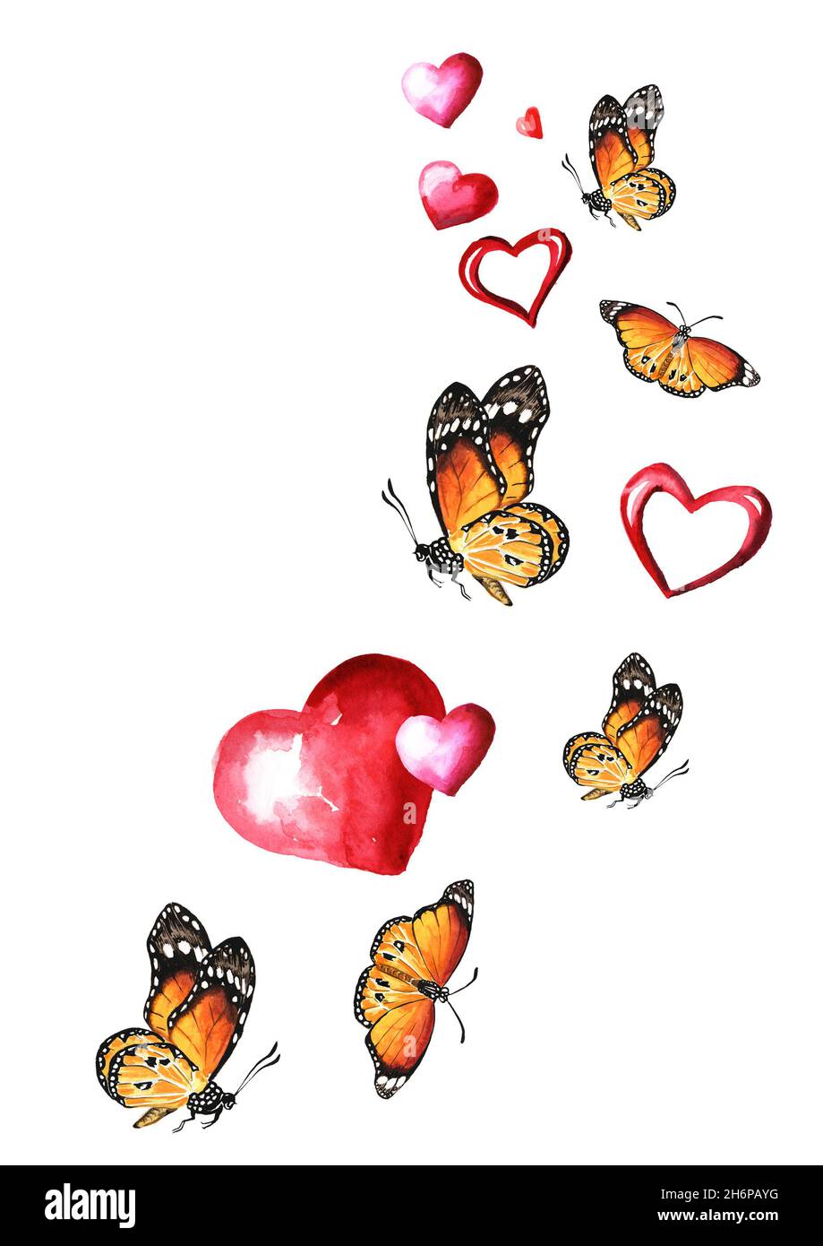 Flying Butterflies and Hearts. The concept of love, Valentines Day ...