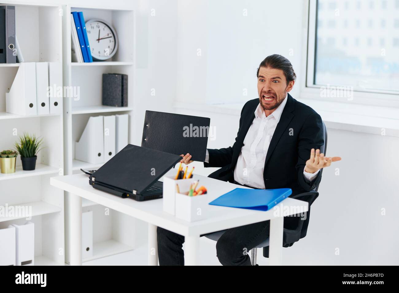 manager office work blue document folder boss Stock Photo - Alamy