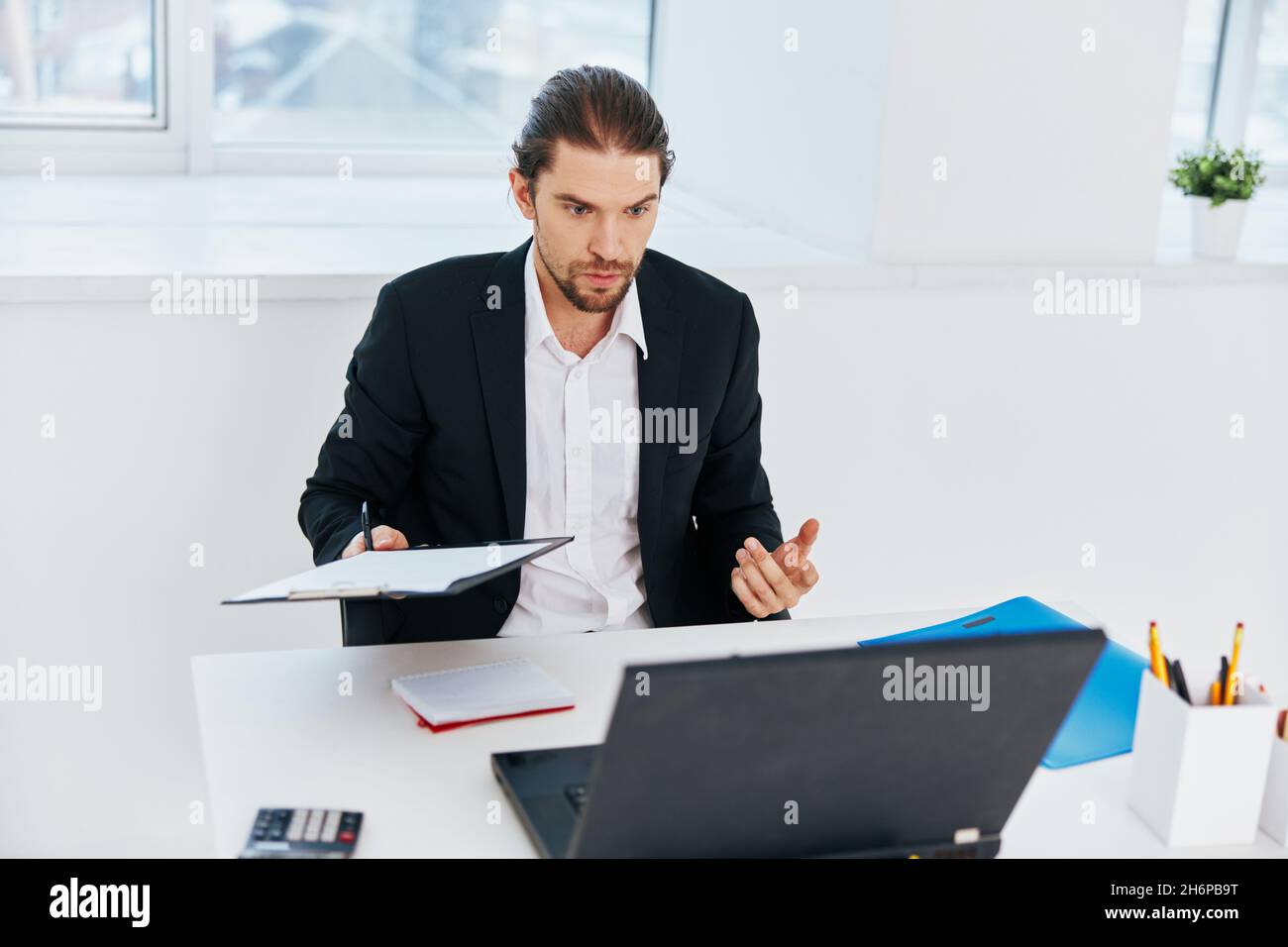 office worker emotions work office desk boss Stock Photo - Alamy
