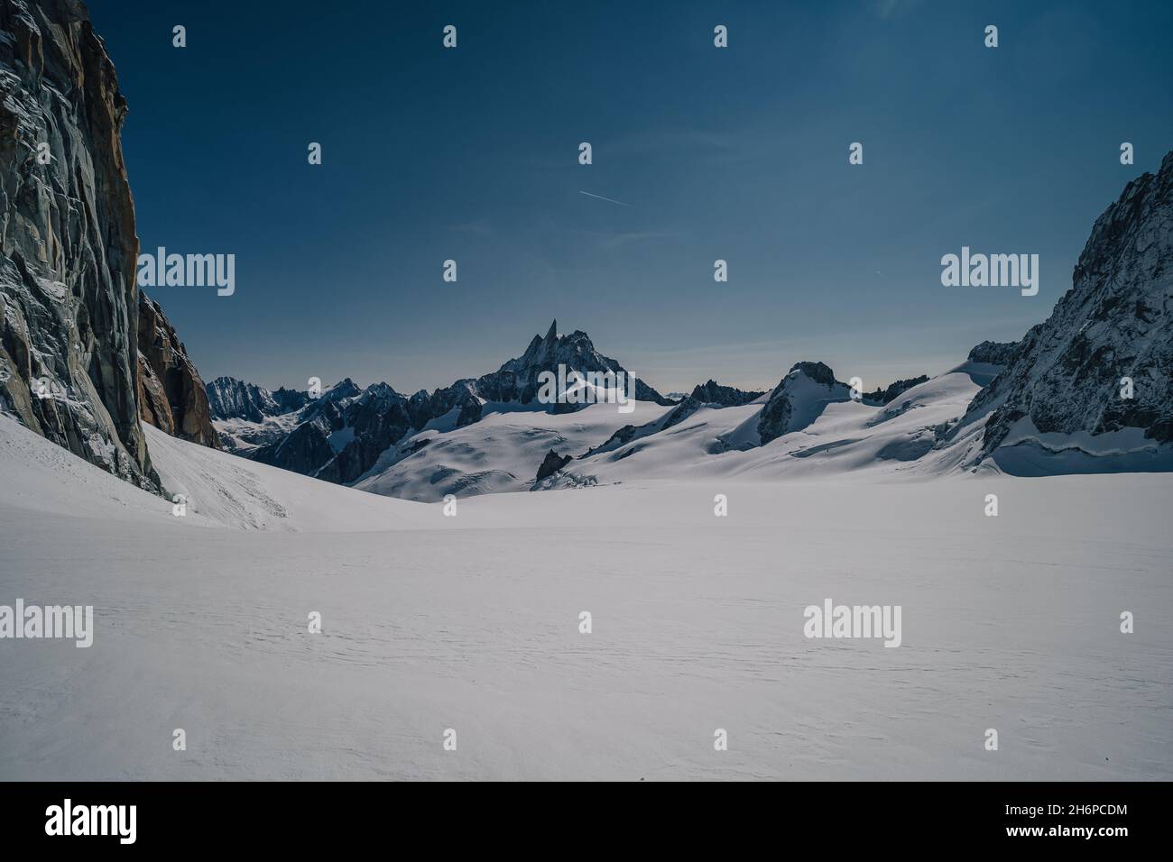 View of glaciers on Mont Blanc Massif and famous peak Dent du Geant ...