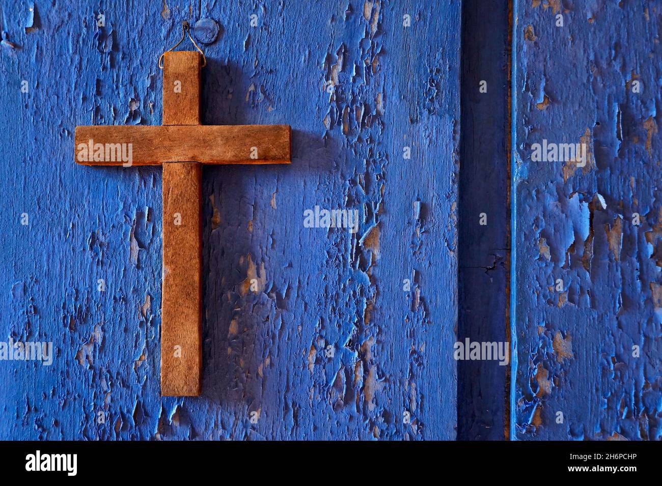 Cross on old blue door, Sao Joao del Rei, Brazil Stock Photo - Alamy