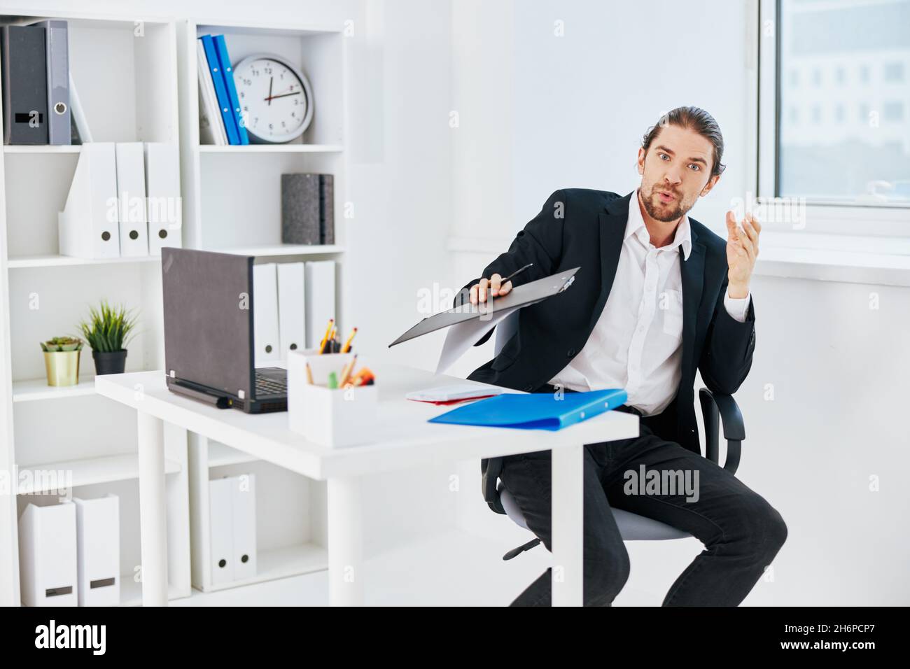 manager office work blue document folder technology Stock Photo - Alamy