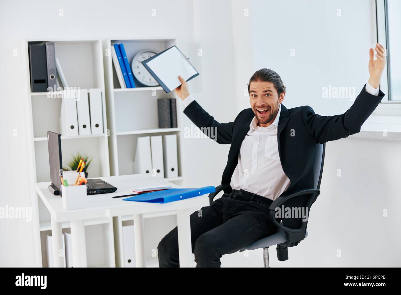 manager office work blue document folder technology Stock Photo - Alamy