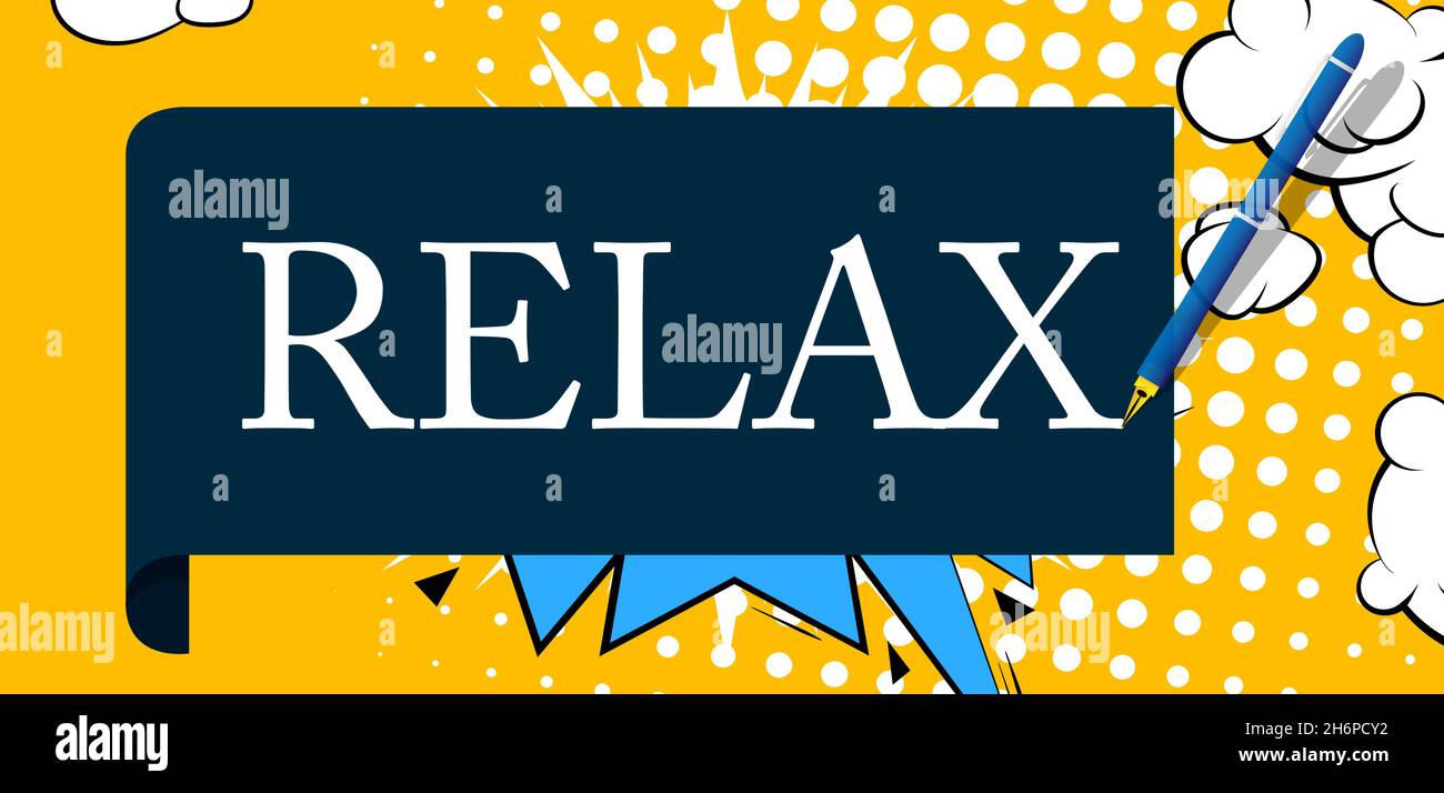 Relax text on white paper with pen .Cartoon vector illustration Stock ...