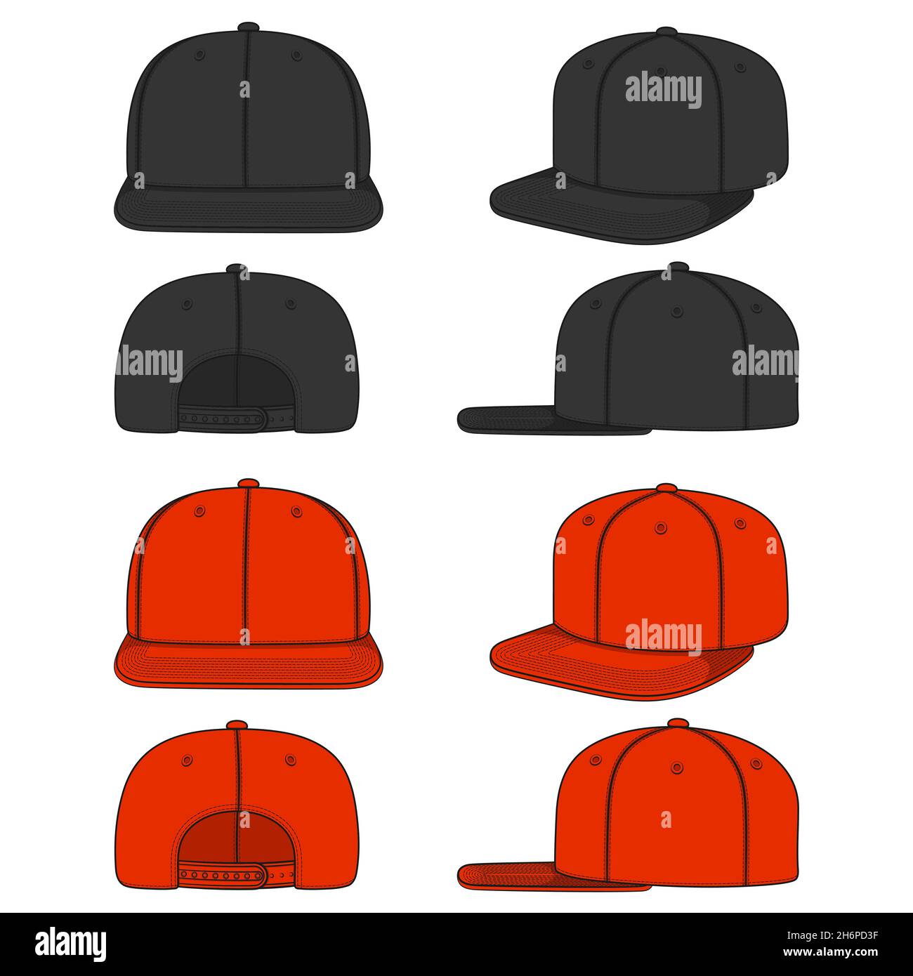Set of color images of a rapper cap with a flat visor, snapback ...