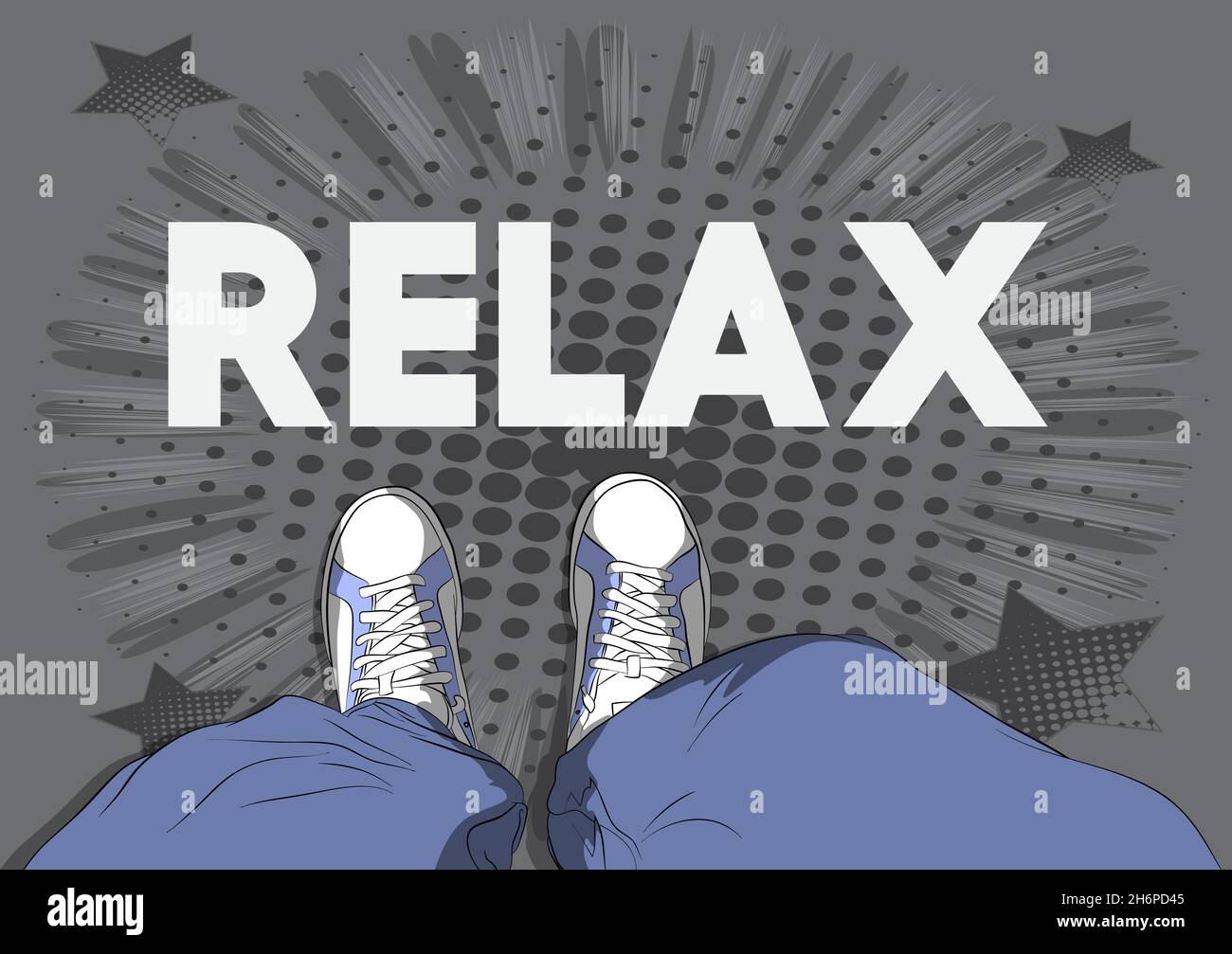 Comic book illustrated vector image of legs in boots on Relax word ...