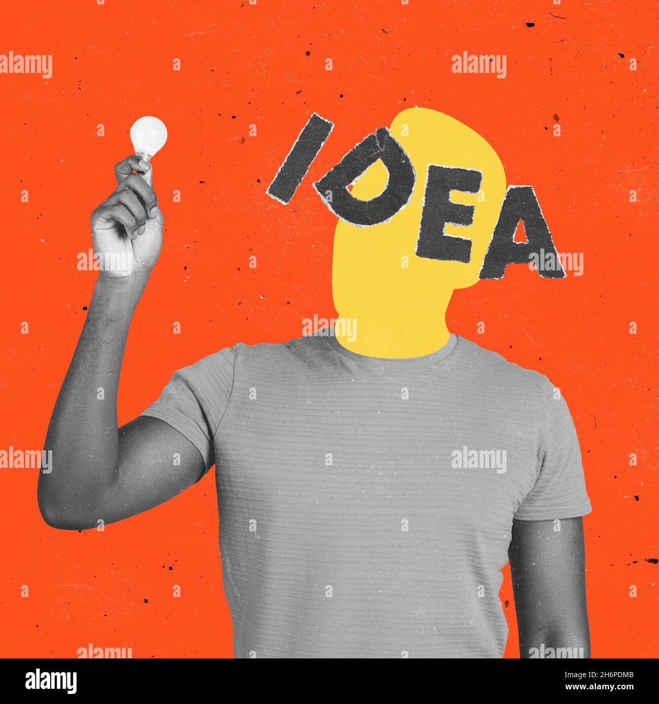 Contemporary artwork. Conceptual portrait of faceless man with idea ...