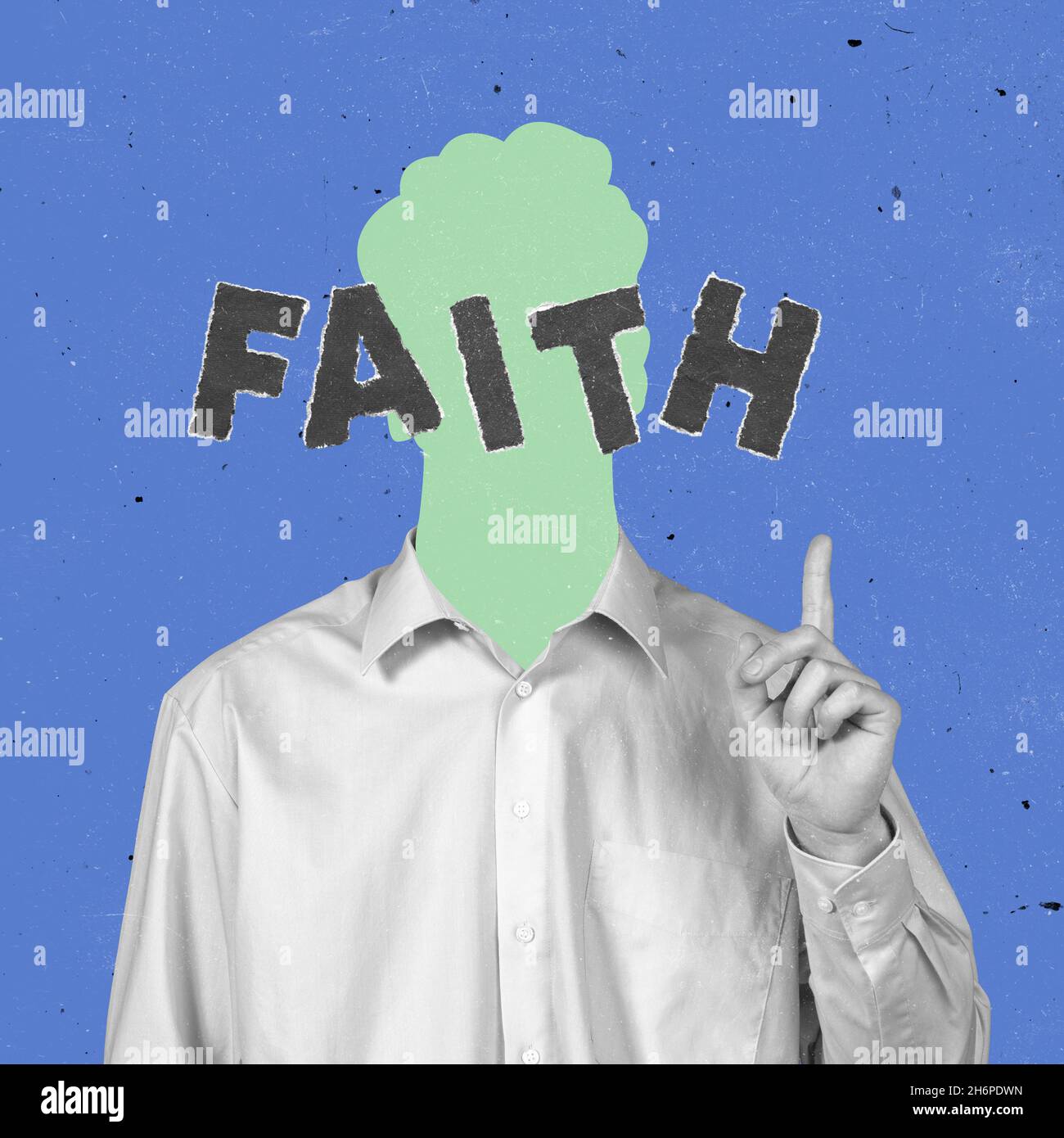 Contemporary artwork. Conceptual portrait of faceless man with word ...