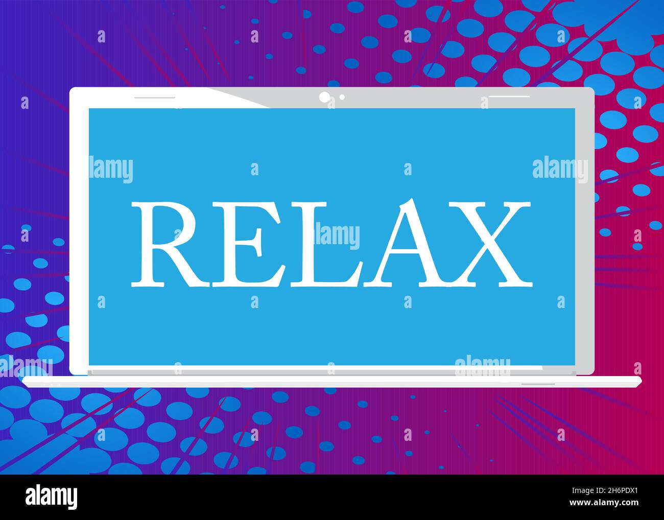 Laptop with the word Relax on the screen. Vector cartoon illustration ...