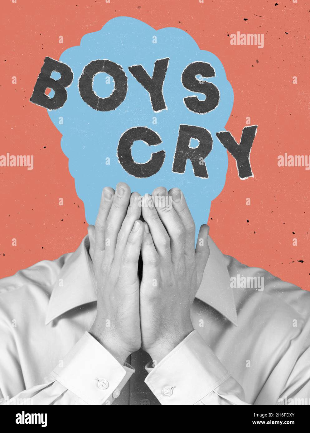 Conceptual portrait of faceless man with words boys cry instead face ...