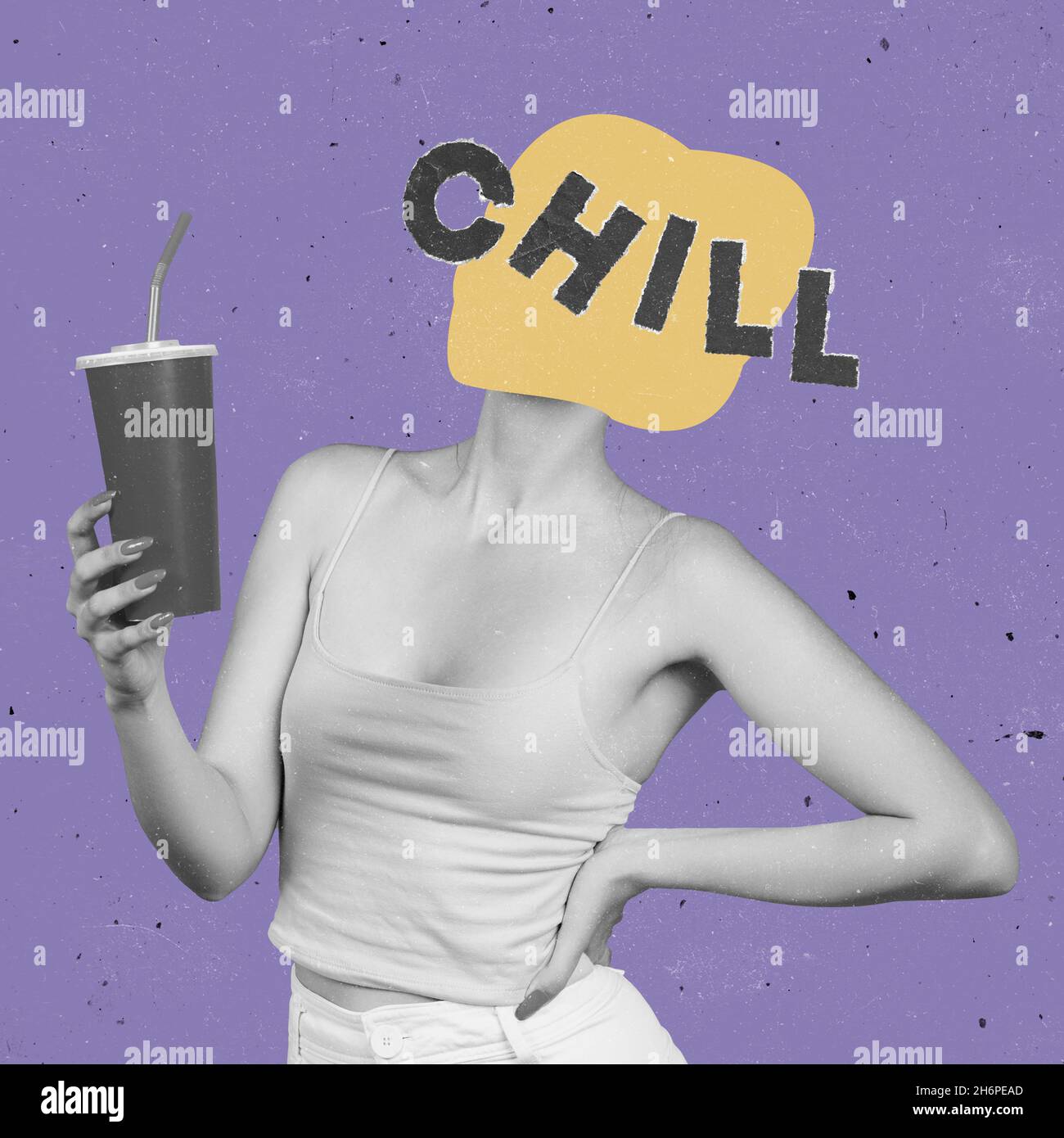 Conceptual Portrait Of Faceless Woman With Word Chill Instead Face