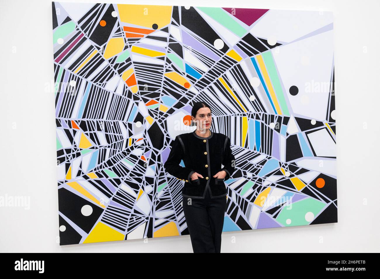 London, UK. 17 November 2021. Artist Sarah Morris poses with her work ...