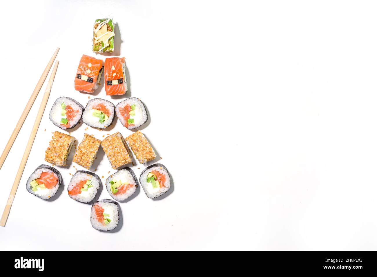 Christmas sushi set with funny decorated rolls like Xmas symbols ...