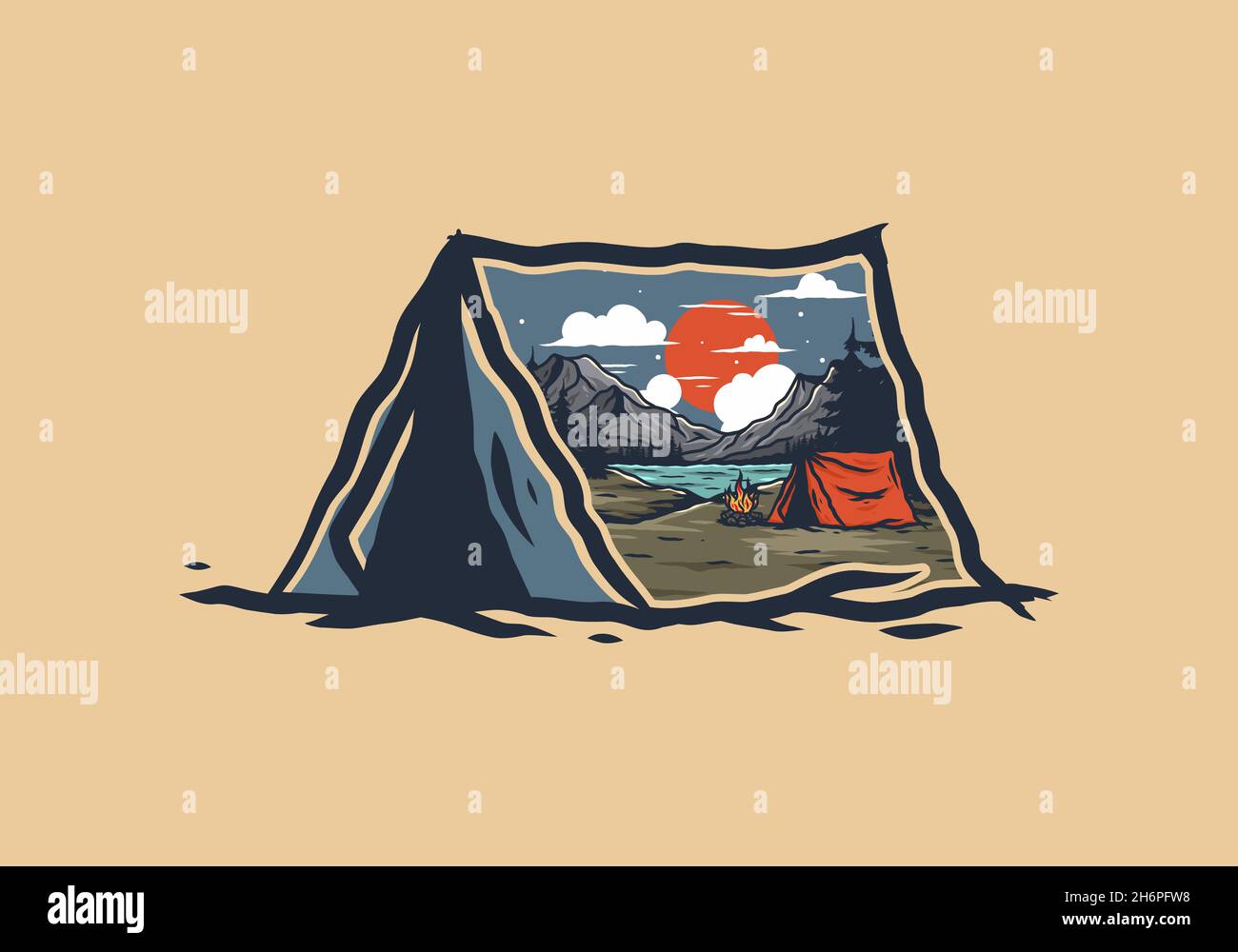 Night lake camping illustration drawing design Stock Vector Image & Art ...