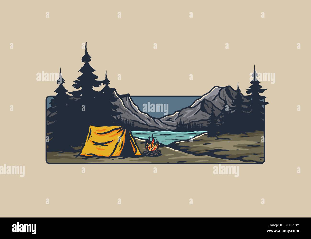 Night lake camping illustration drawing design Stock Vector Image & Art ...