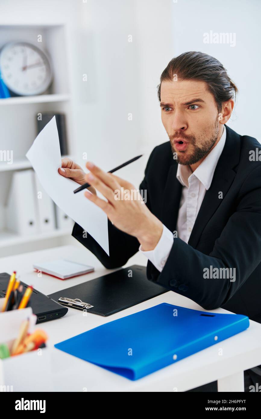 manager office work blue document folder Lifestyle Stock Photo - Alamy
