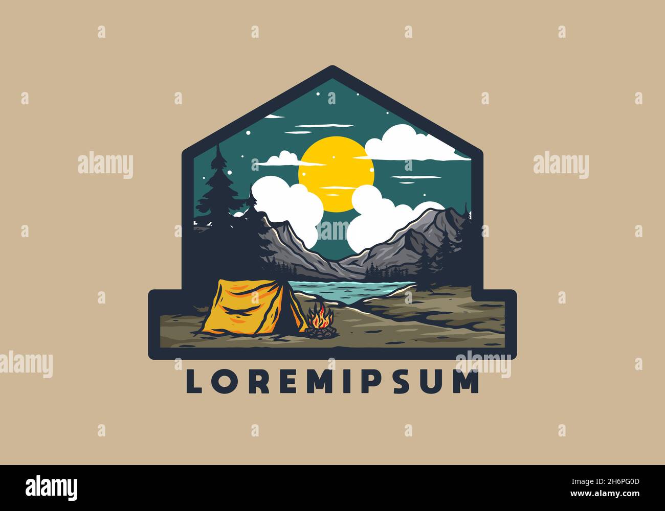 Night lake camping illustration drawing design Stock Vector Image & Art ...