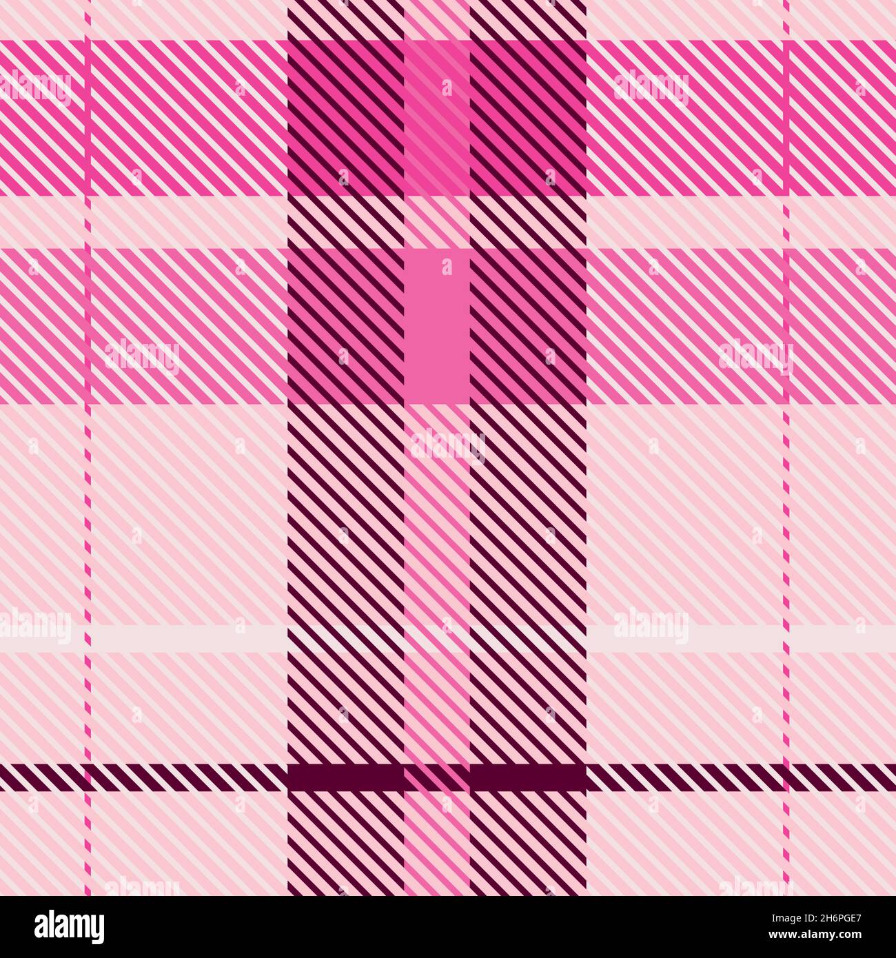 Girly pink seamless plaid vector pattern. Gingham bright color checker ...