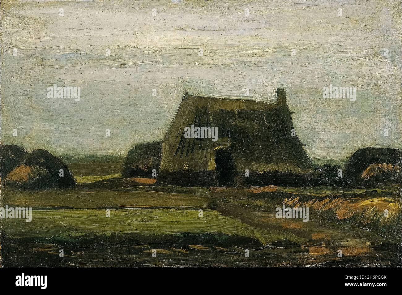 Vincent van Gogh, Farm with Stacks of Peat, landscape painting, 1883 ...