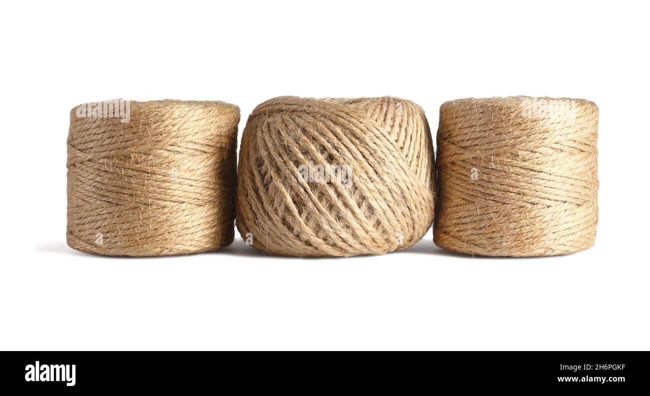 Rolls of Hemp Rope Standing on White Background Stock Photo - Alamy