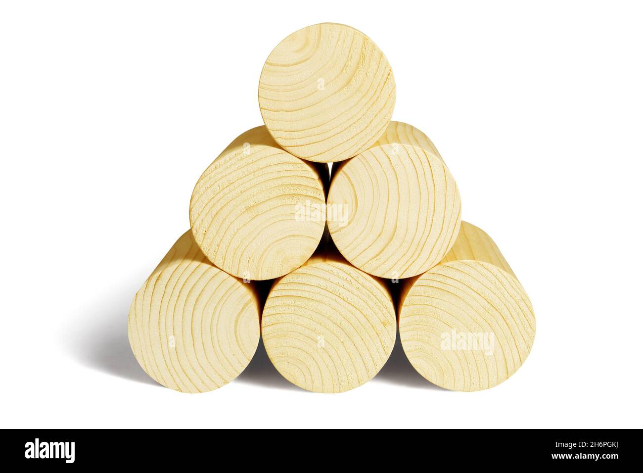 Wooden Cylindrical Blocks Stacked in Pyramid Shape on White Background ...