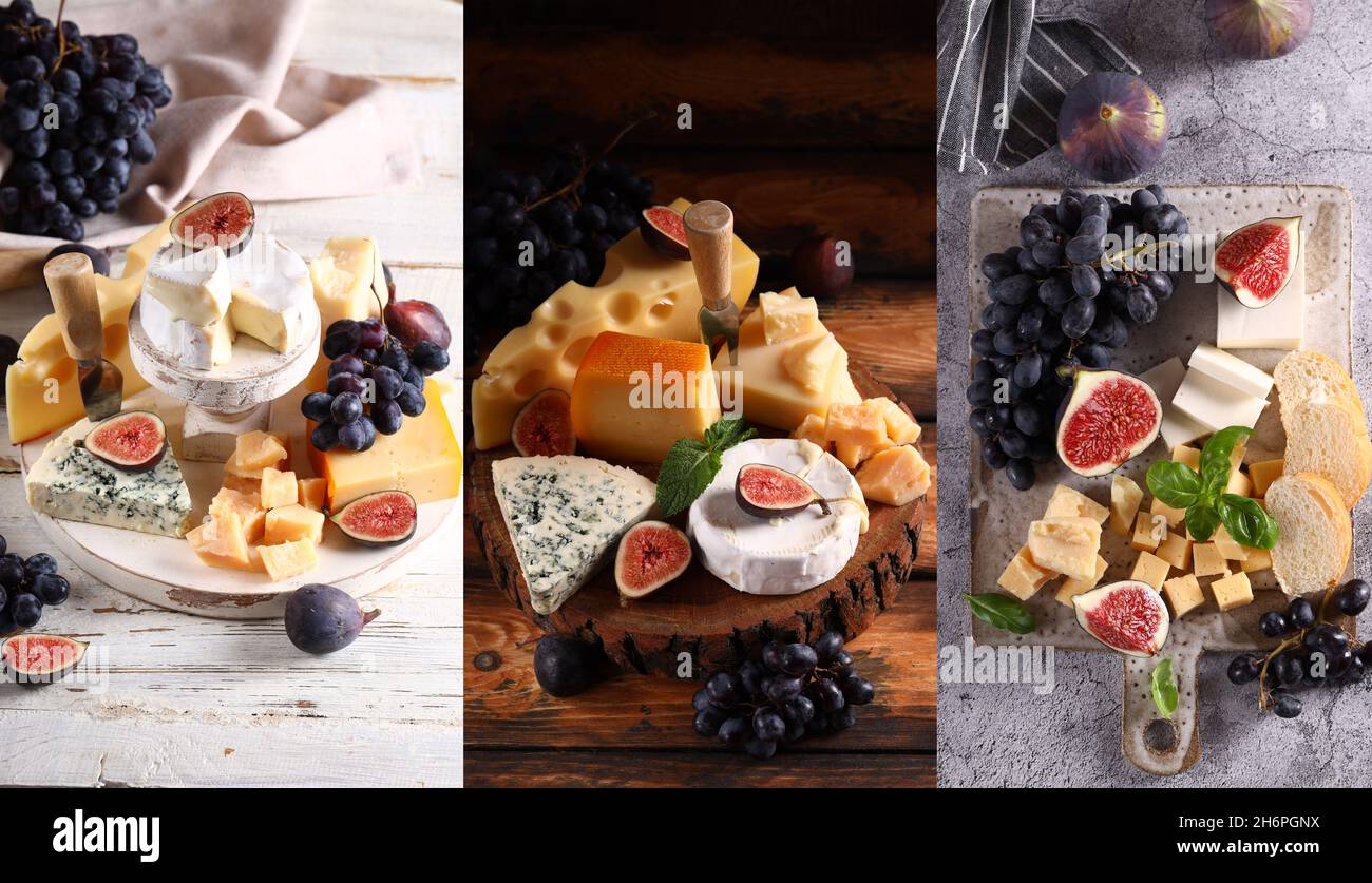 collage cheese board with berries and nuts Stock Photo - Alamy