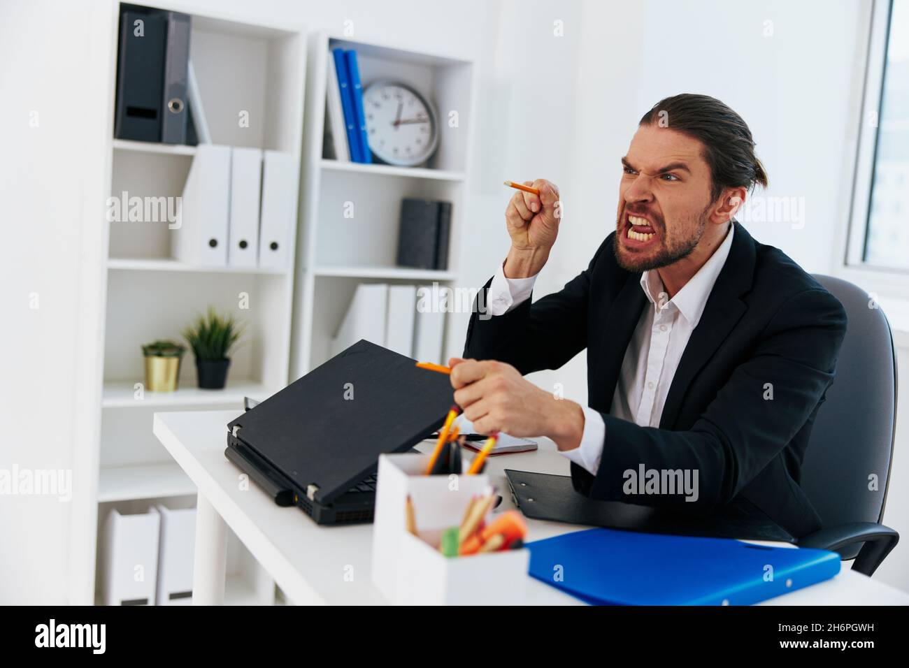 office worker office work blue document folder boss Stock Photo - Alamy