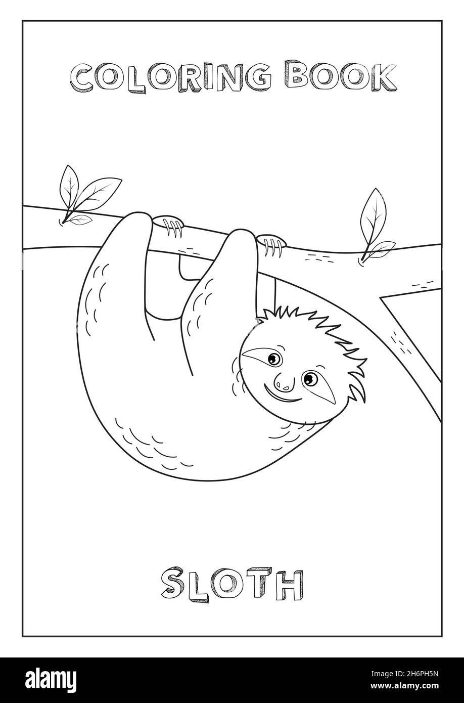 Coloring book Sloth for kids. Ready to print, paper format A4. Black ...