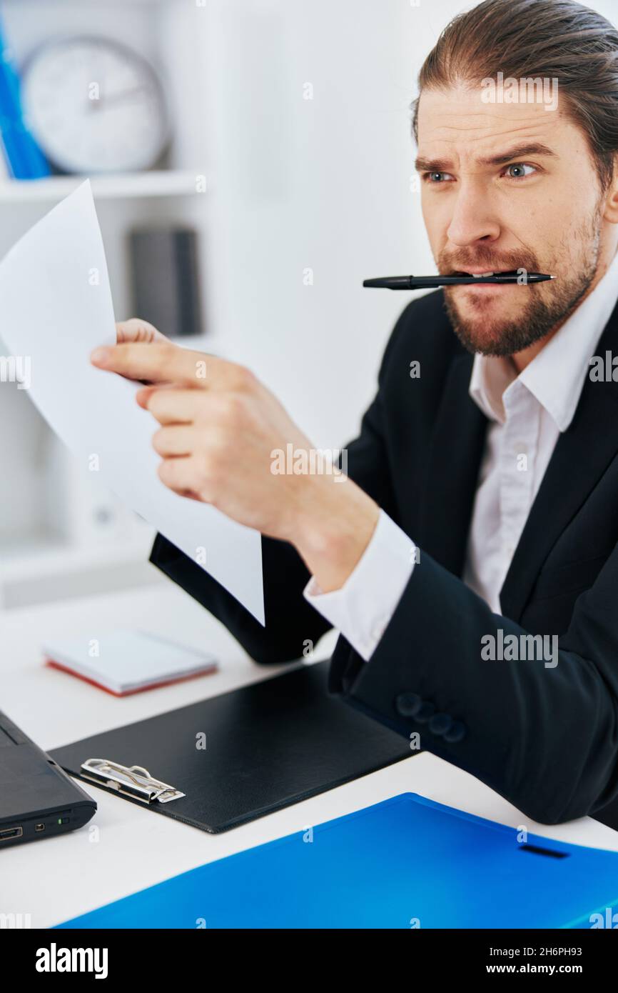 office worker emotions work office desk boss Stock Photo - Alamy