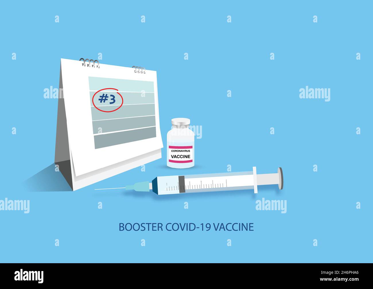 Booster dose for high immunity. Syringe and needle, vaccine bottle and ...