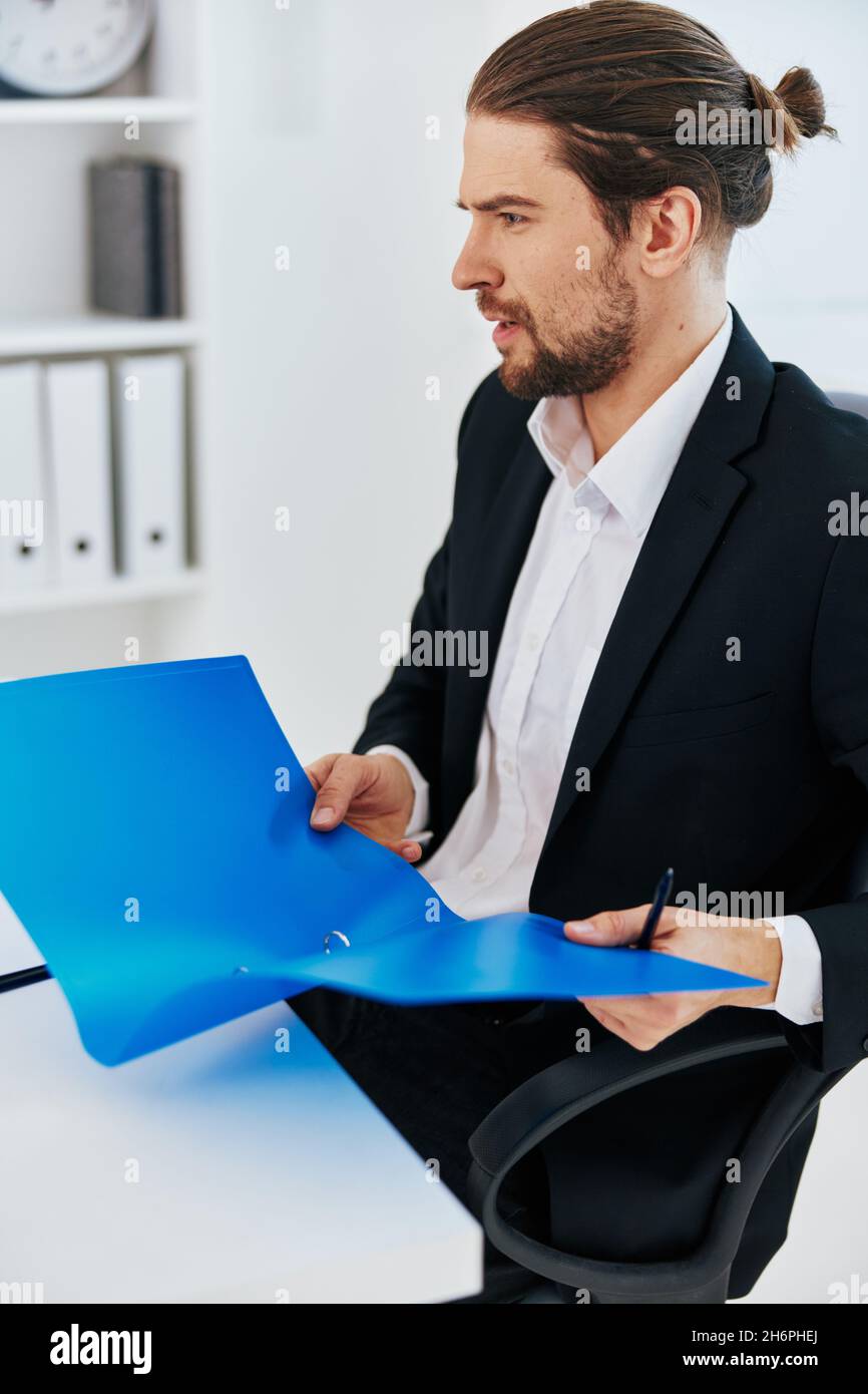 office worker emotions work office desk boss Stock Photo - Alamy