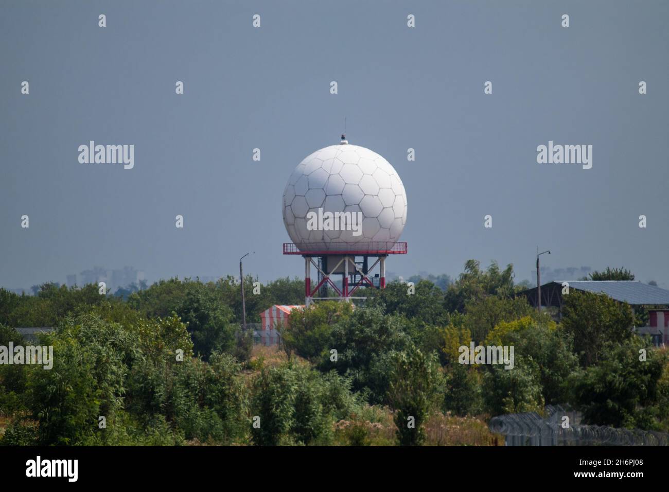 International airport white sphere radar tower in Kharkiv, Ukraine ...