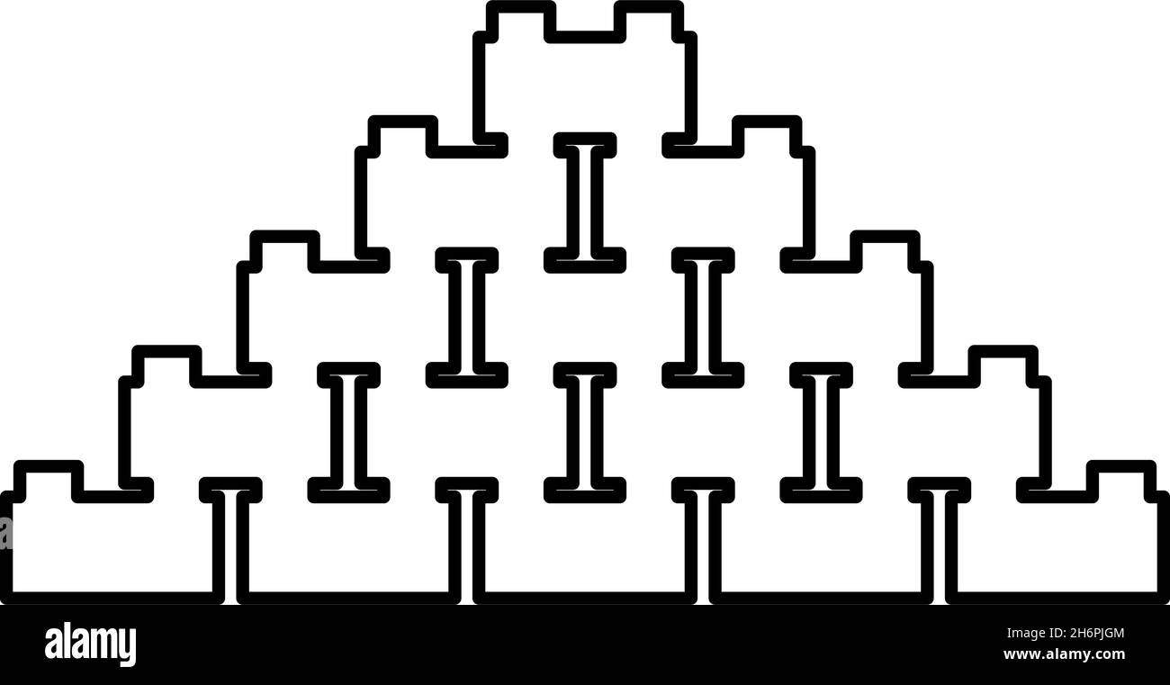 Pyramid of bricks contour outline icon black color vector illustration ...