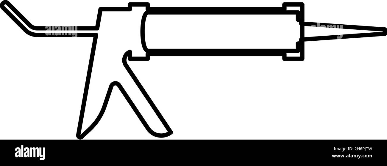 Silicone gun Caulking glue seal contour outline icon black color vector illustration flat style ...