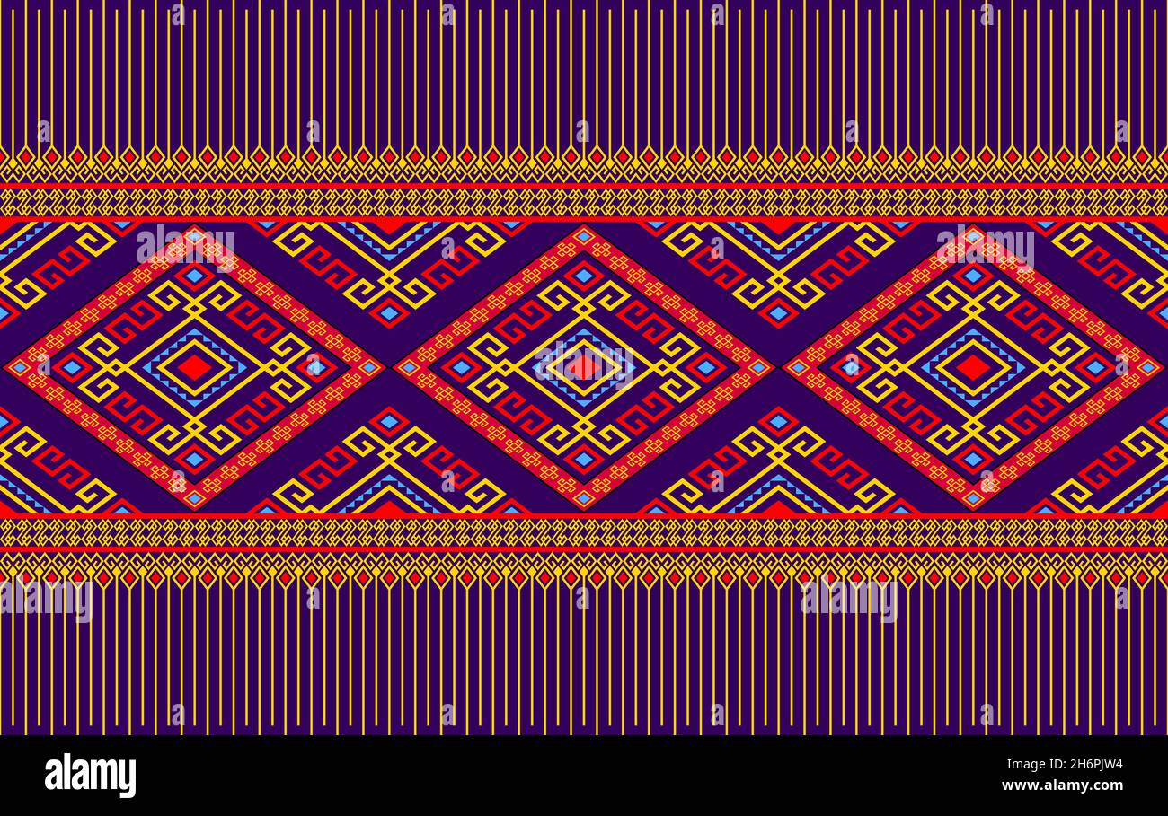 Yellow Red Native or Tribal Seamless Pattern on Purple Background in ...