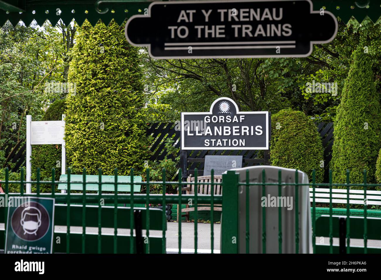Signs at the Snowden railway station in Llanberis, Snowdonia, Wales, UK ...