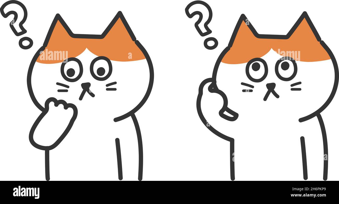 Set of red tabby and white cats having doubts. Vector illustration ...