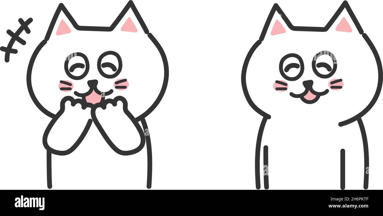Set of laughing white cats. Vector illustration isolated on white ...