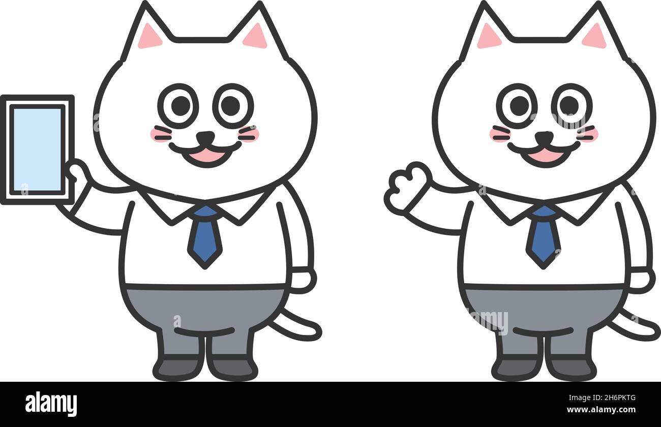 Set of white cat teacher greeting someone. Vector illustration isolated ...