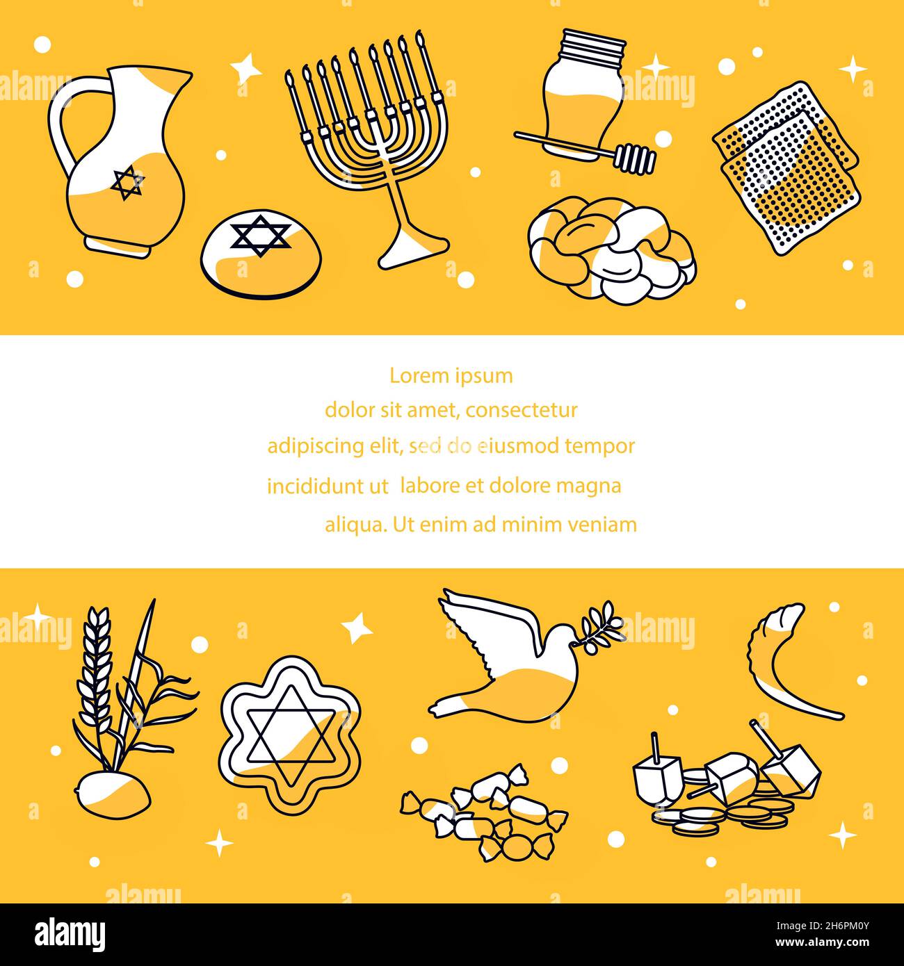 Vector illustration Menorah Matzo Dreidel Challah Kippah Israel Judaism ...