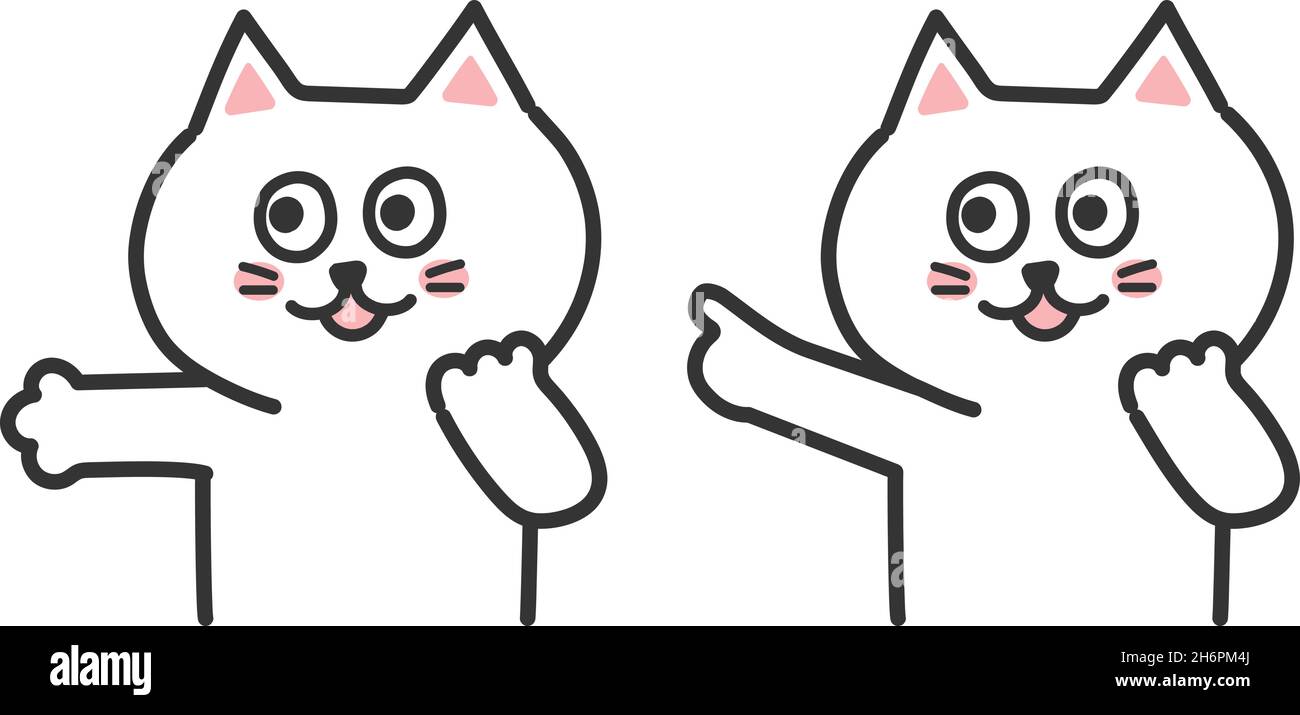 White cats show somebody the way. Vector illustration isolated on white ...