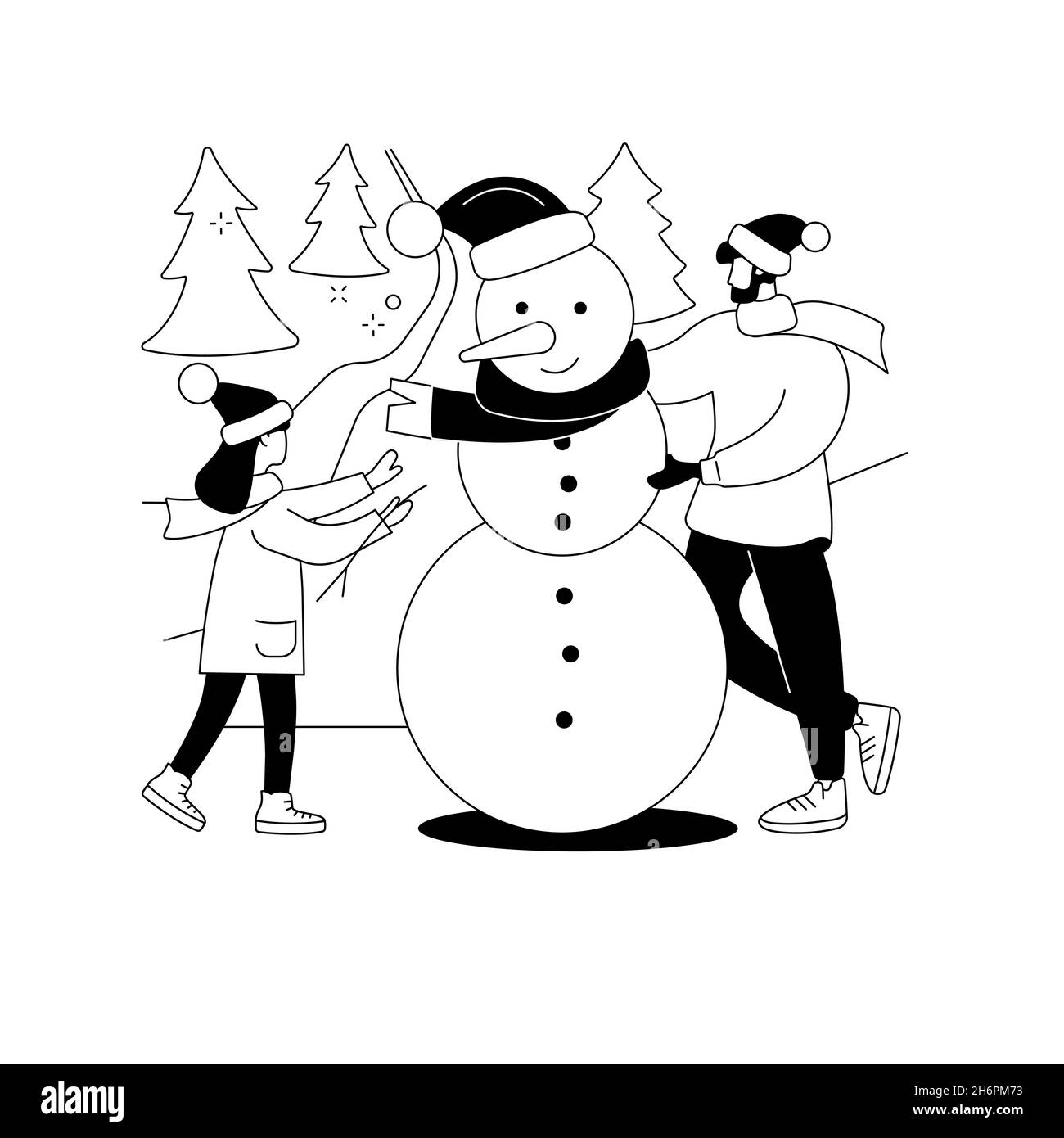Building A Snowman Clipart Black And White