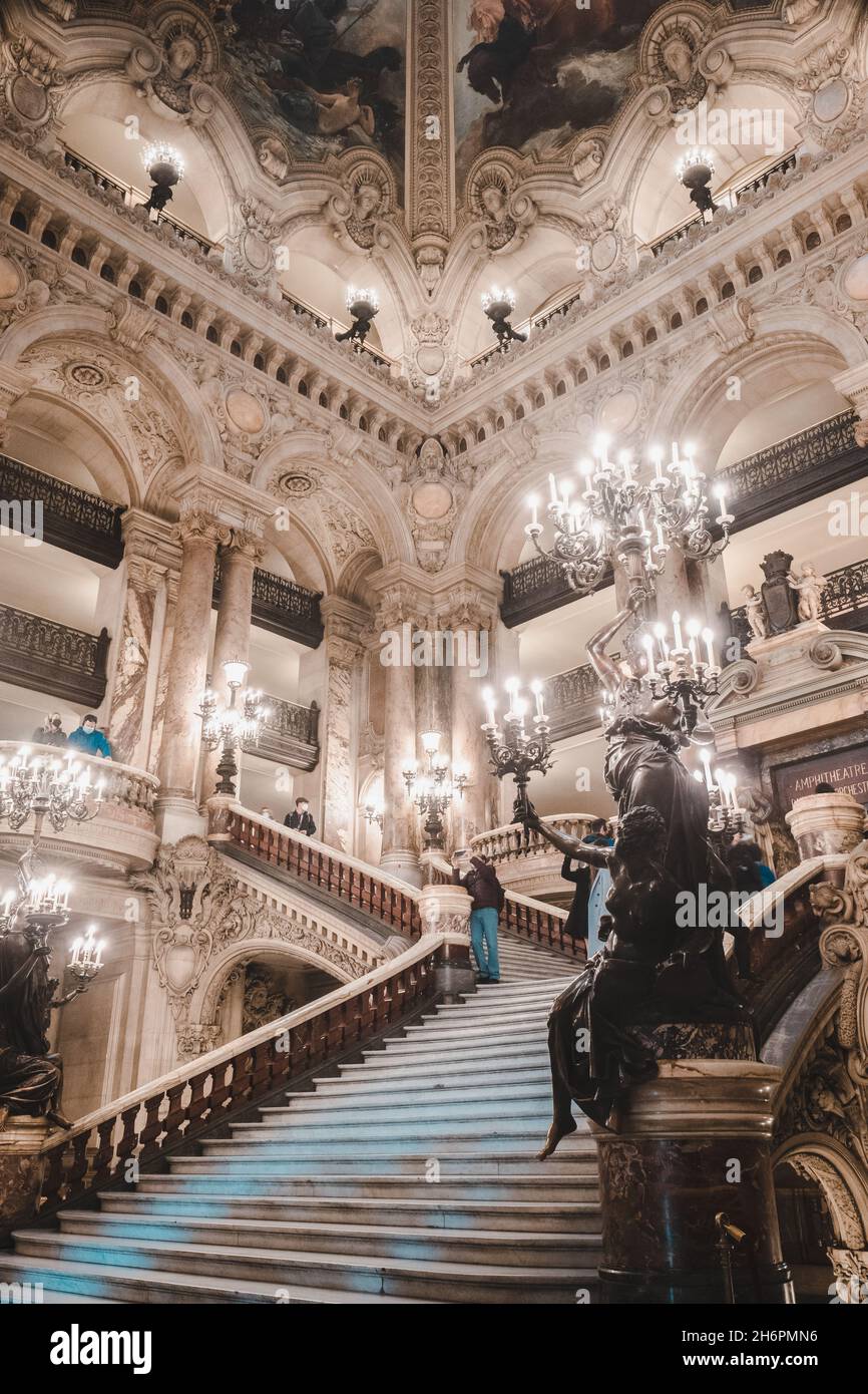Paris, France - November 04, 2021: The main staircase at the Palais ...