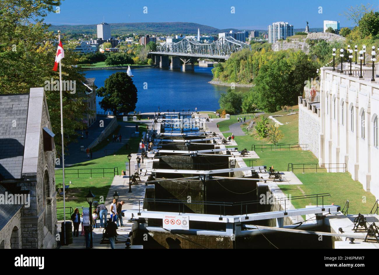 The Rideau Canal Locks and the Ottawa River, Ottawa, Ontario, Canada ...
