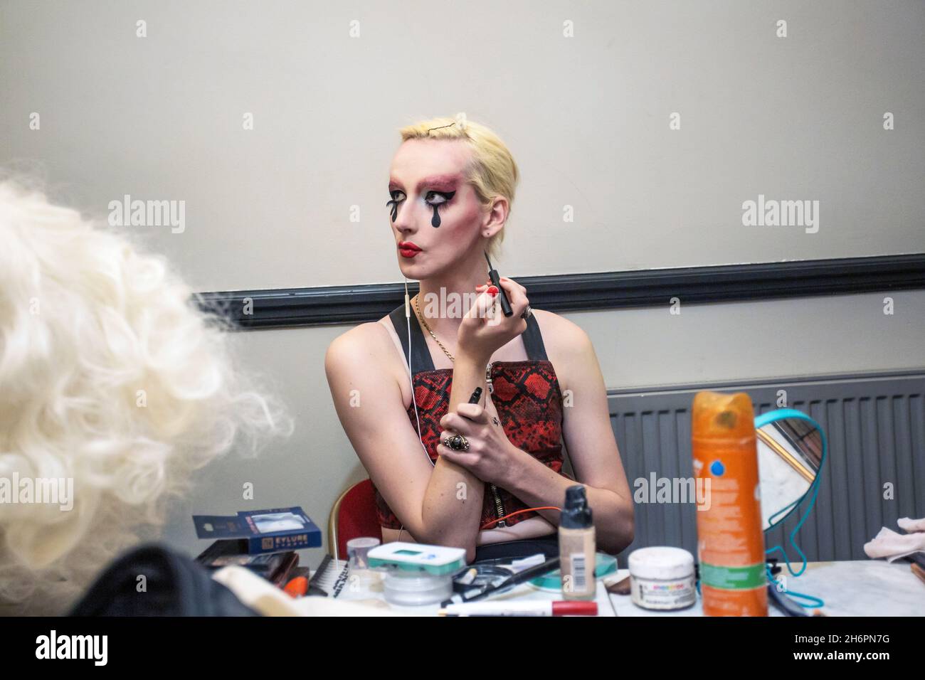 Male drag queen dressing up in preparation for a performance Stock ...