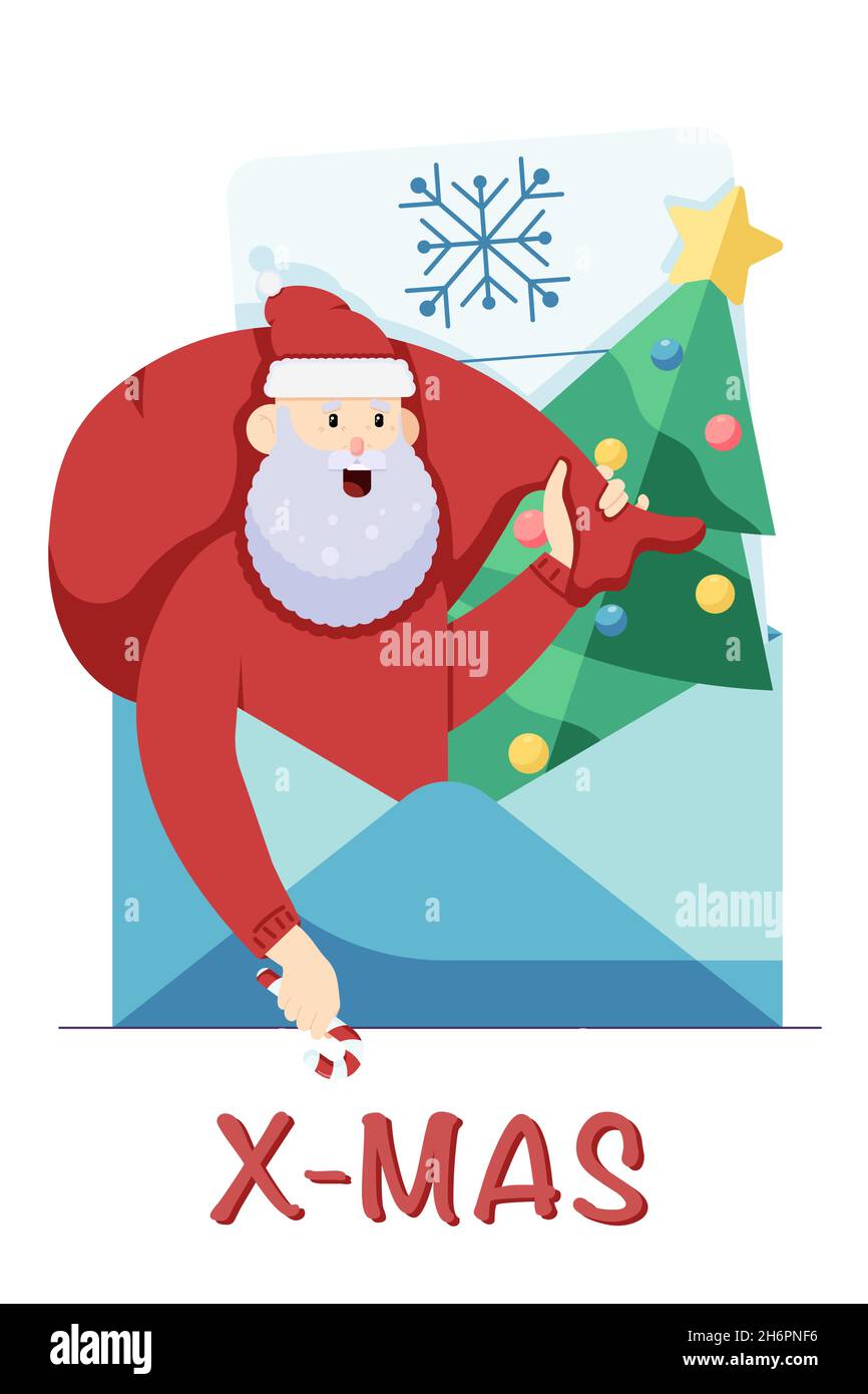 Christmas postcard with Santa Claus, Christmas tree, and letter for ...