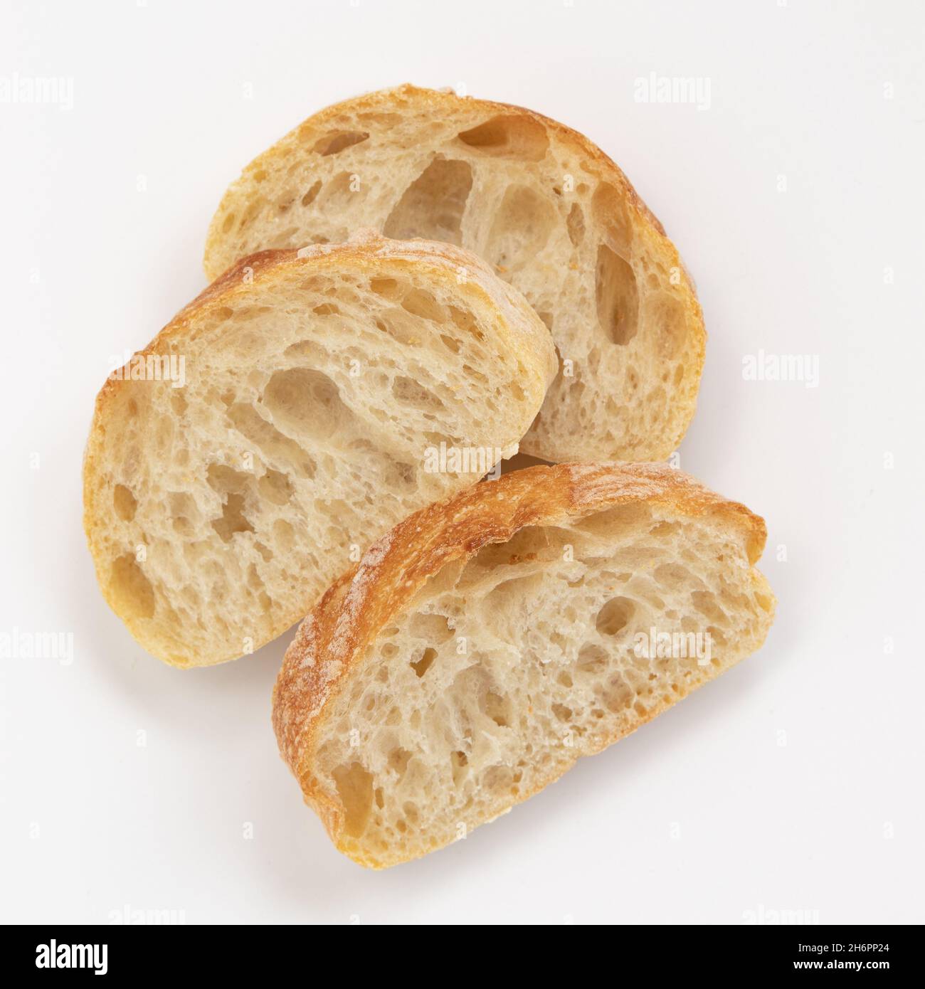 pieces of bread loaf isolated on white background, three slices of ...