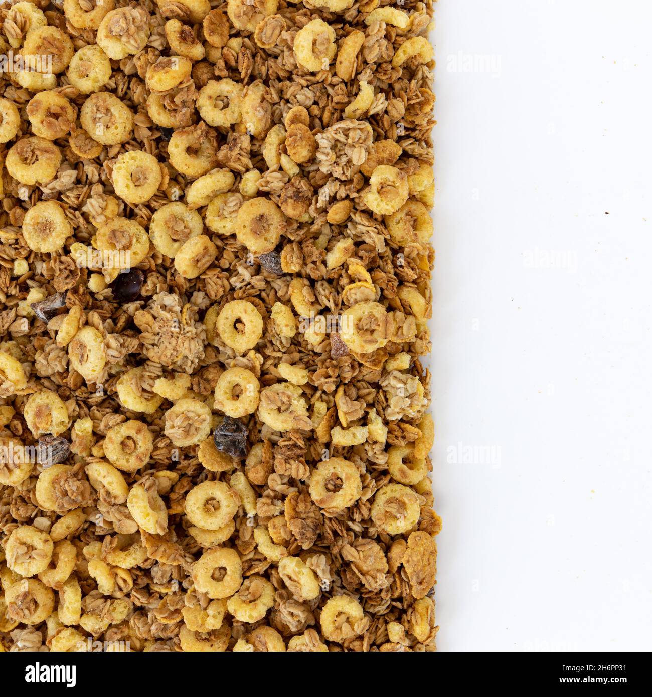 frame of homemade granola with copy space for text isolated on white ...